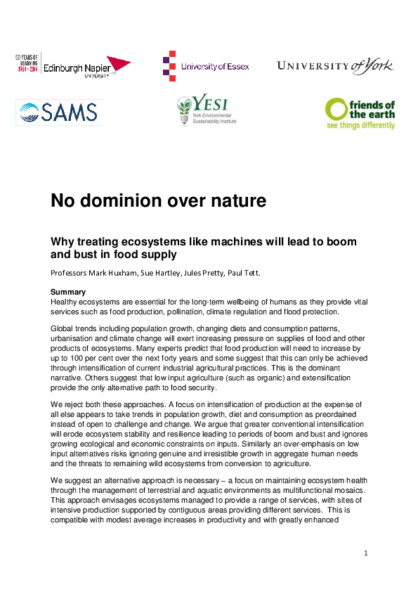 (PDF) No dominion over nature. Why treating ecosystems like machines ...