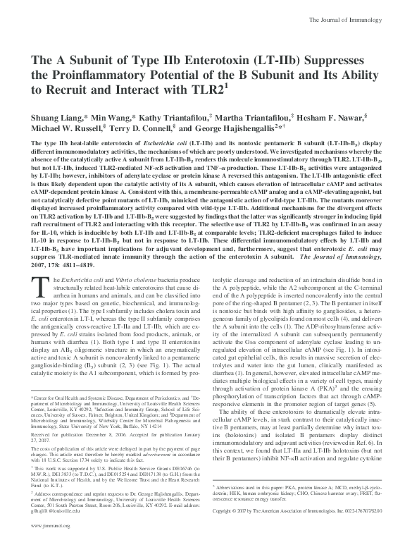(PDF) The A Subunit of Type IIb Enterotoxin (LT-IIb) Suppresses the ...