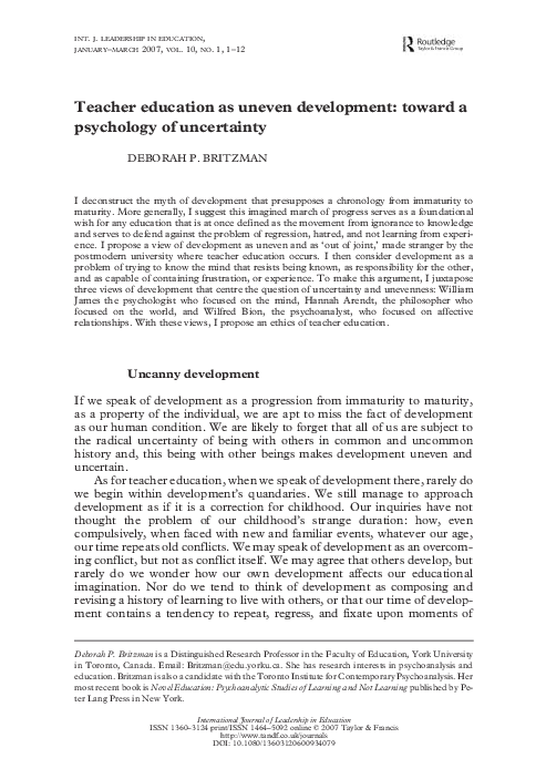 (PDF) Uneven Development in Teacher Education
