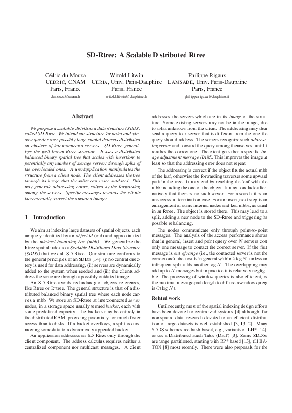 (PDF) SD-Rtree: A Scalable Distributed Rtree