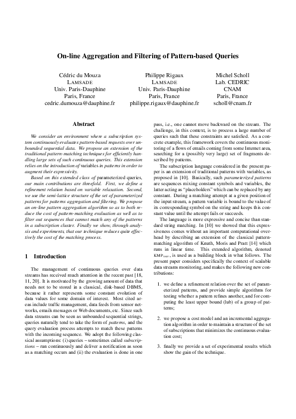 Pdf On Line Aggregation And Filtering Of Pattern Based Queries