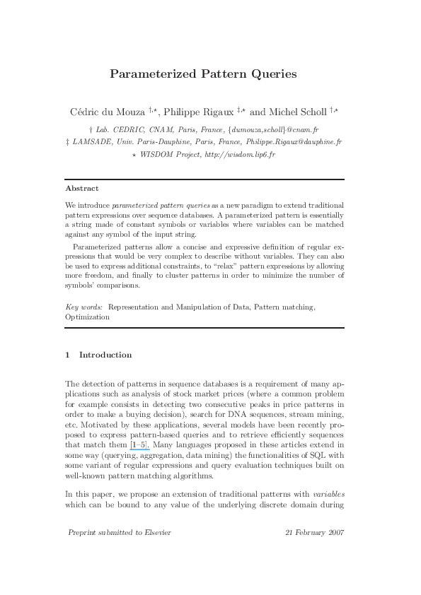 (PDF) Parameterized pattern queries