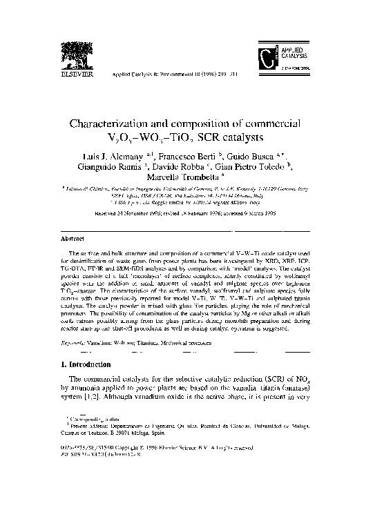 (PDF) Characterization and composition of commercial V2O5&z.sbnd;WO3&z.sbnd;TiO2 SCR catalysts