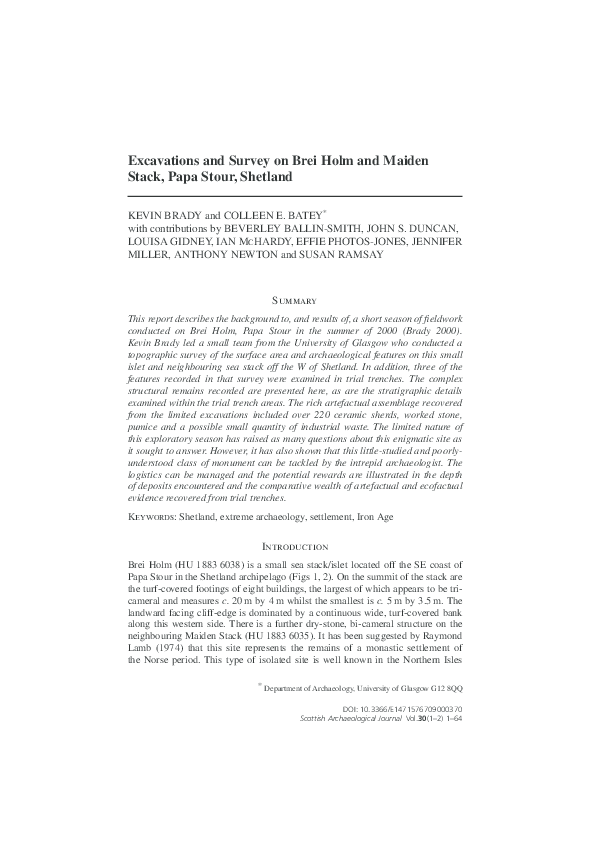 (PDF) Excavations and Survey on Brei Holm and Maiden Stack, Papa Stour ...