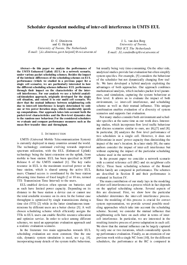 (PDF) Scheduler Dependent Modeling of Inter-cell Interference in UMTS EUL