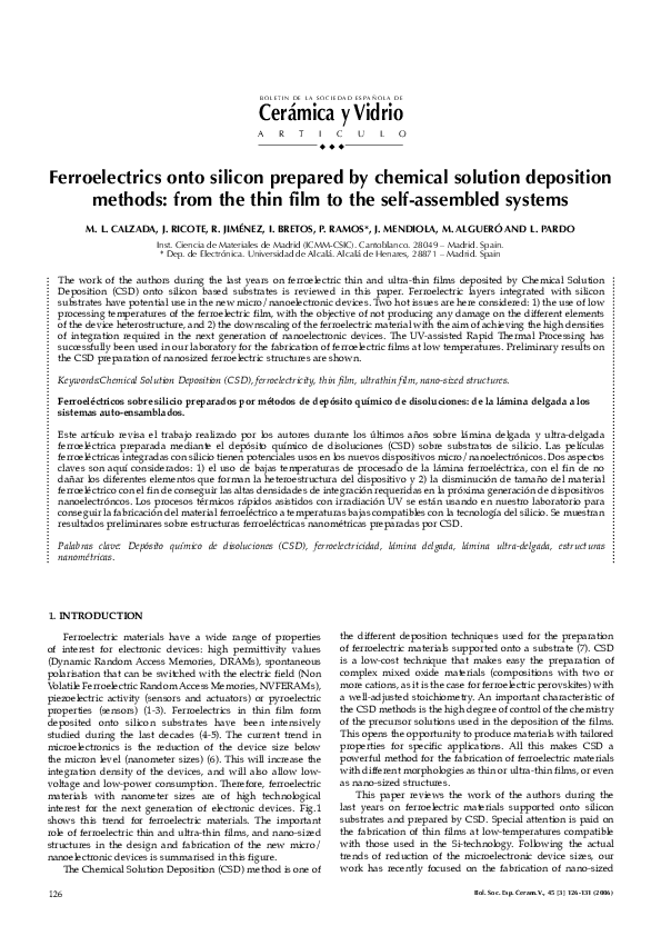 (PDF) Ferroelectrics onto silicon prepared by chemical solution ...