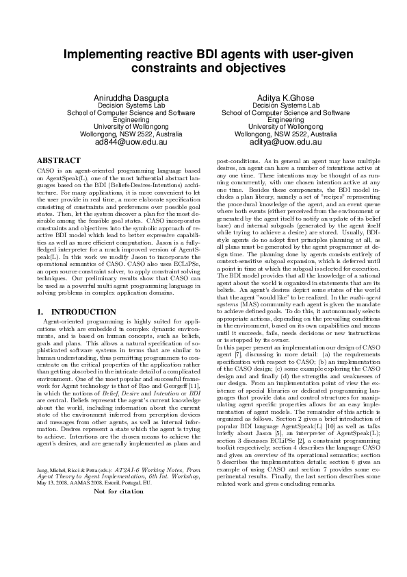 Pdf Implementing Reactive Bdi Agents With User Given Constraints And
