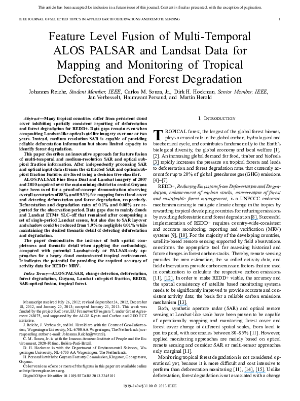 (PDF) Feature Level Fusion of Multi-Temporal ALOS PALSAR and Landsat Data for Mapping and ...
