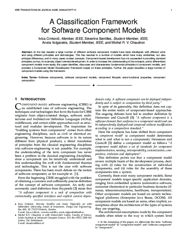 Pdf A Classification Framework For Software Component Models