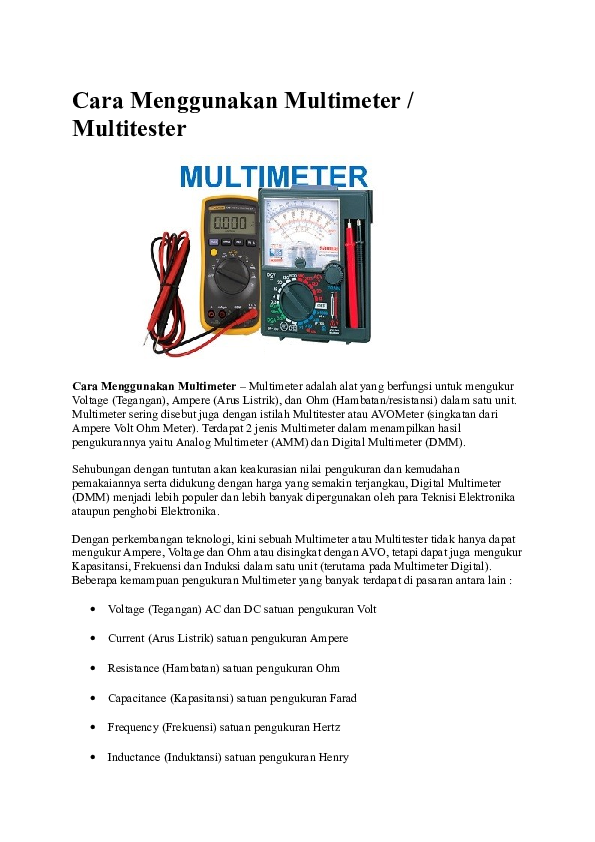 (DOC) Cara Menggunakan Multimeter