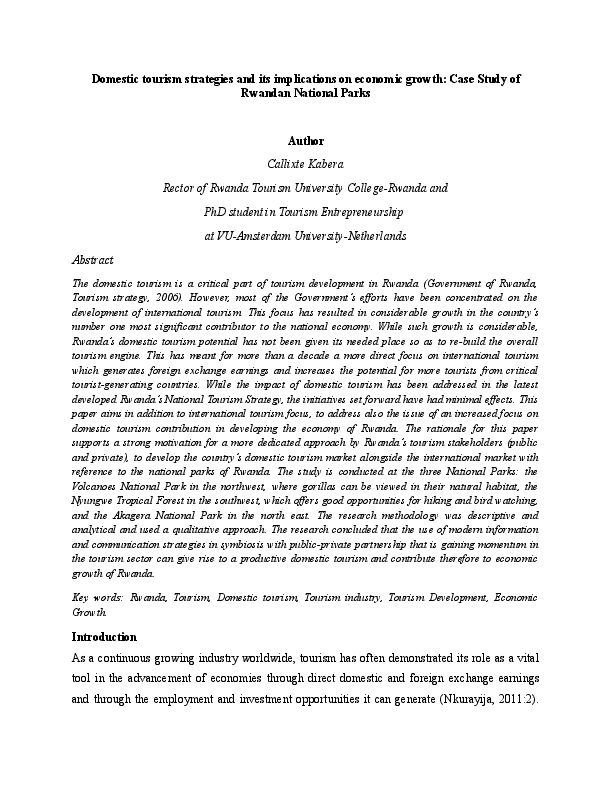 (DOC) Domestic tourism strategies and its implications on economic growth: Case Study of Rwandan ...