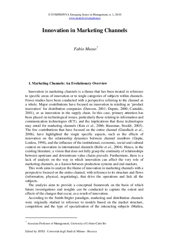 (PDF) Innovation in Marketing Channels: Relationships, Technology ...