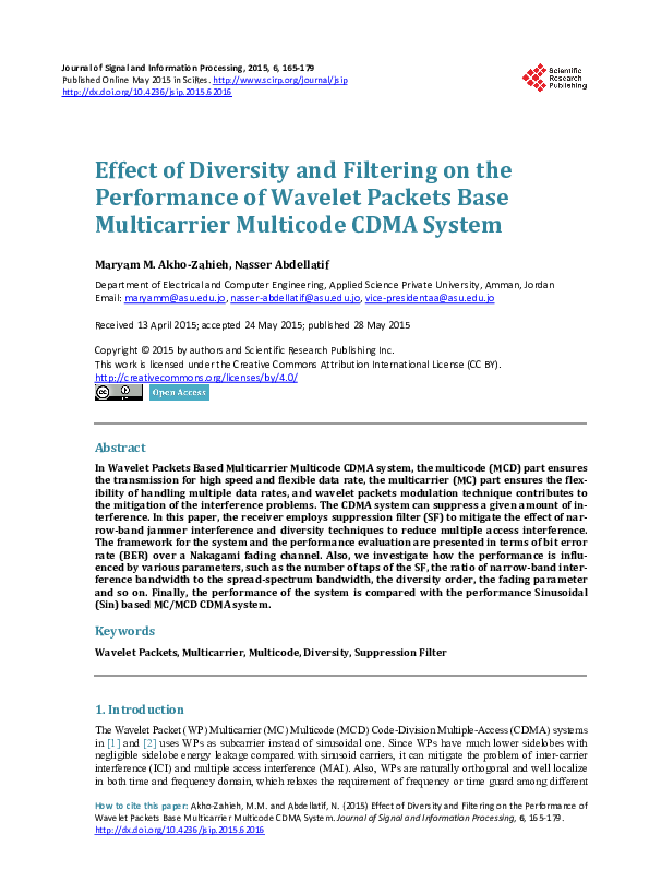 Pdf Effect Of Diversity And Filtering On The Performance Of Wavelet