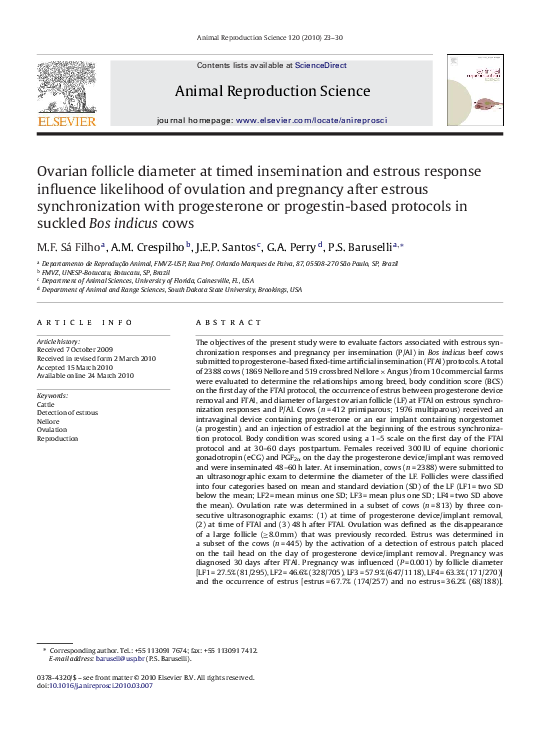 (PDF) Artificial insemination system without estrous observation in suckled beef cows | Luiz ...