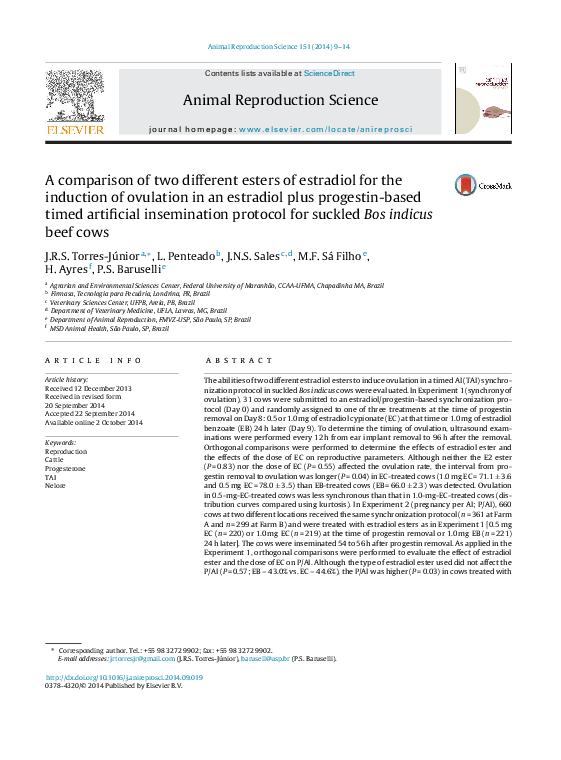(PDF) Artificial insemination system without estrous observation in suckled beef cows | Luiz ...