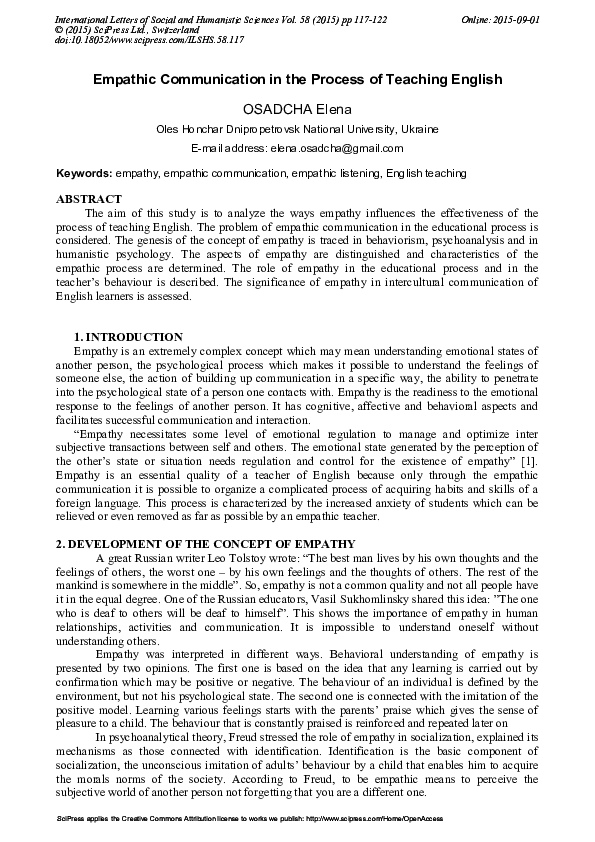 (PDF) Empathic Communication in the Process of Teaching English