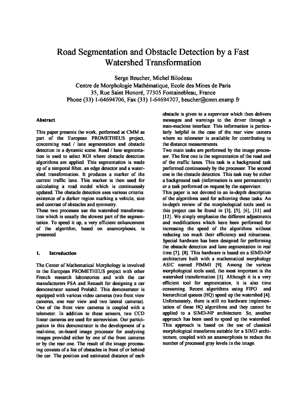 Pdf Road Segmentation Using A Fast Watershed Algorithm Michel Bilodeau