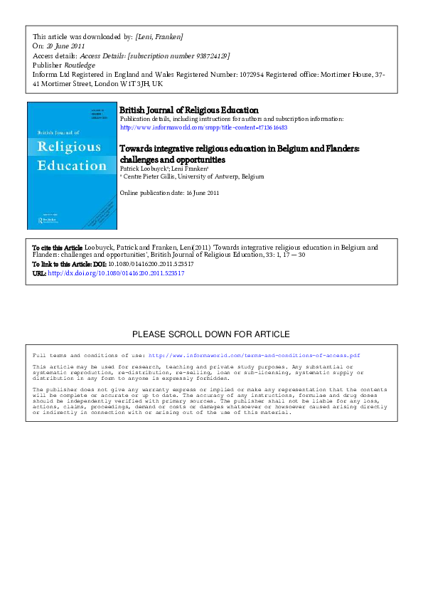 (PDF) British Journal of Religious Educaton, Towards Integrative ...