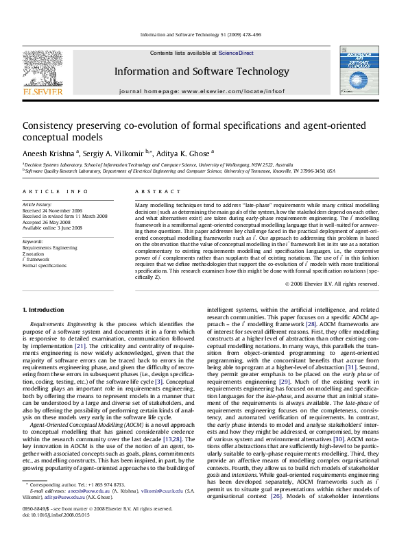 (PDF) Consistency preserving co-evolution of formal specifications and agent-oriented conceptual ...