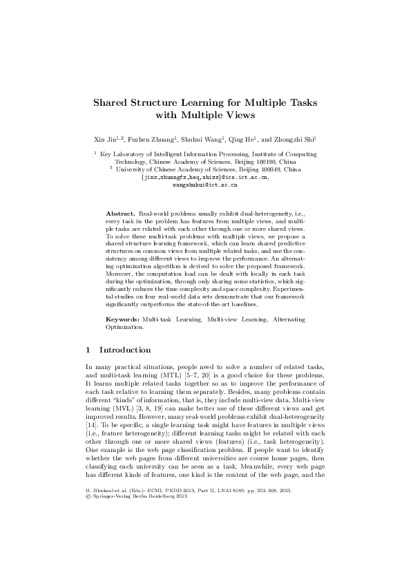 (PDF) Shared Structure Learning for Multiple Tasks with Multiple Views