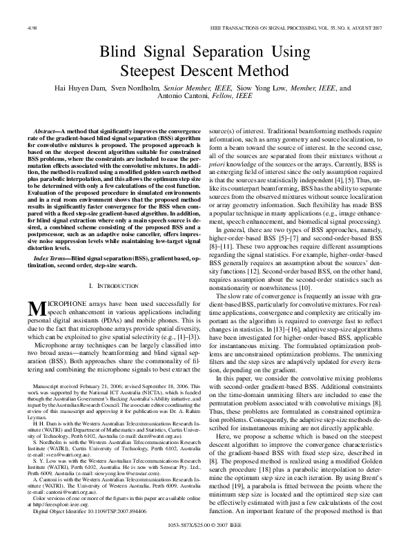 (PDF) Blind Signal Separation Using Steepest Descent Method