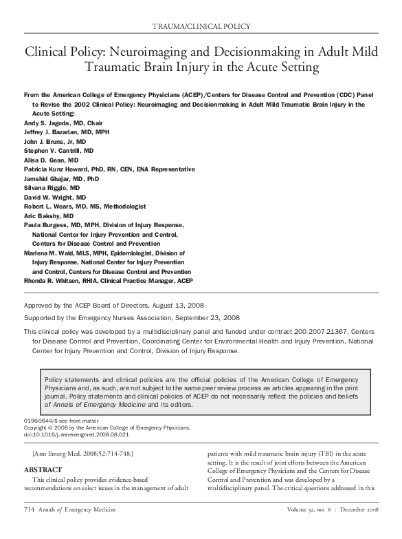 (PDF) Neuroimaging in Acute Mild Traumatic Brain Injury