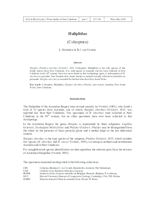 (PDF) Haliplidae (Coleoptera). In: Jäch, M. & Balke, M. (eds.): Water ...