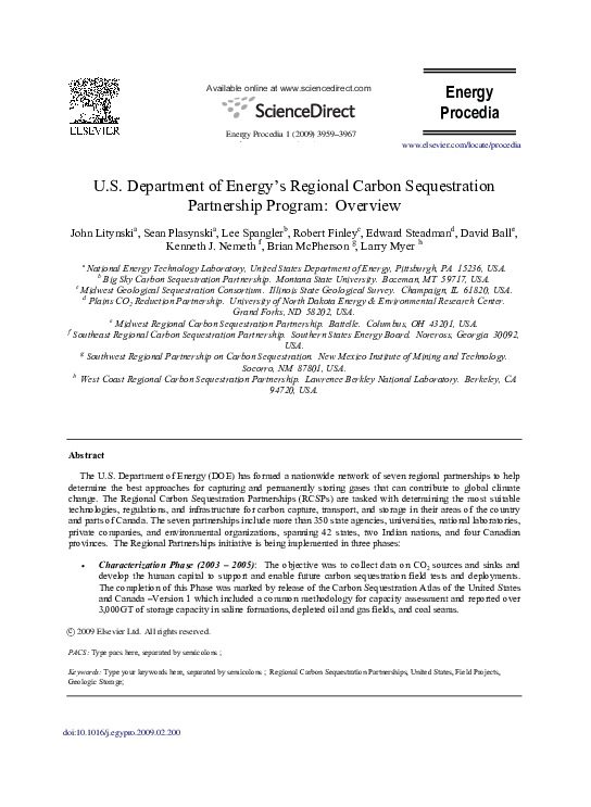 (PDF) U.S. Department of Energy’s Regional Carbon Sequestration ...