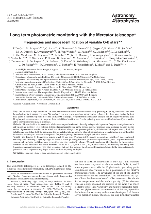 (PDF) Long term photometric monitoring with the Mercator telescope