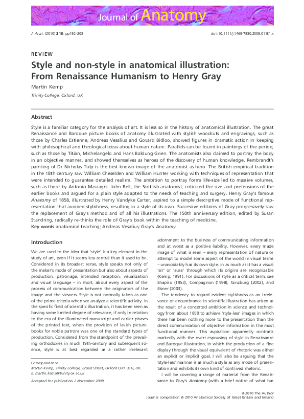(PDF) Style and non-style in anatomical illustration: From Renaissance ...