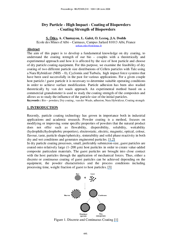 (PDF) Dry Particle High-Impact Coating of Biopowders: Coating Strength
