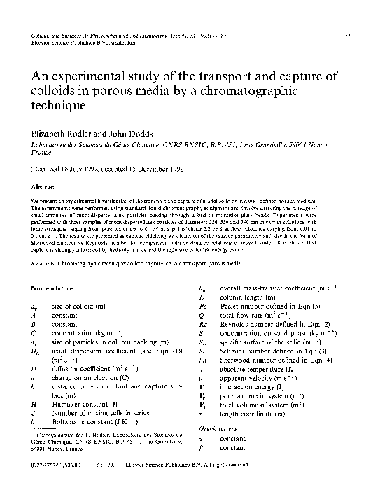 (PDF) An experimental study of the transport and capture of colloids in ...
