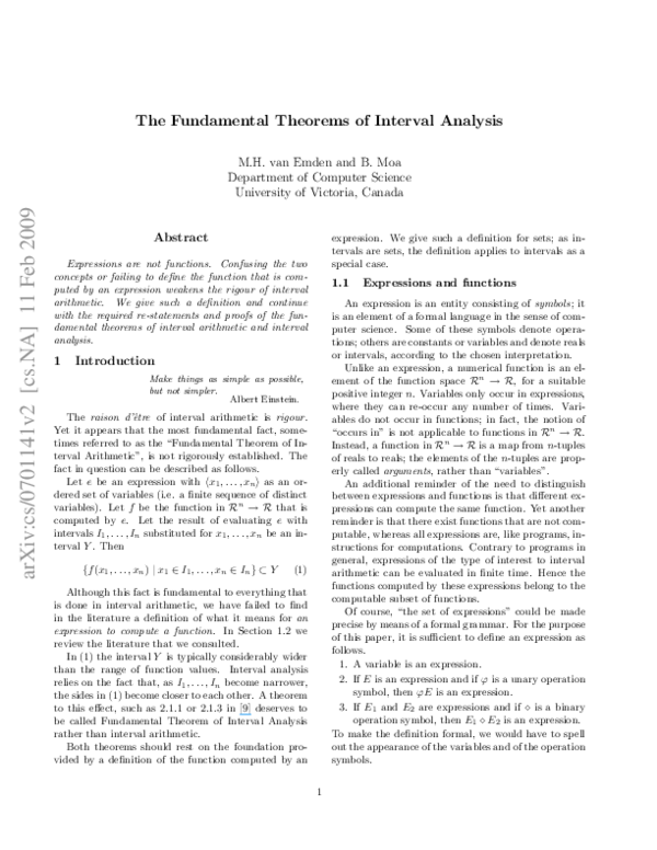 Pdf The Fundamental Theorems Of Interval Analysis M Van Emden And B Moa