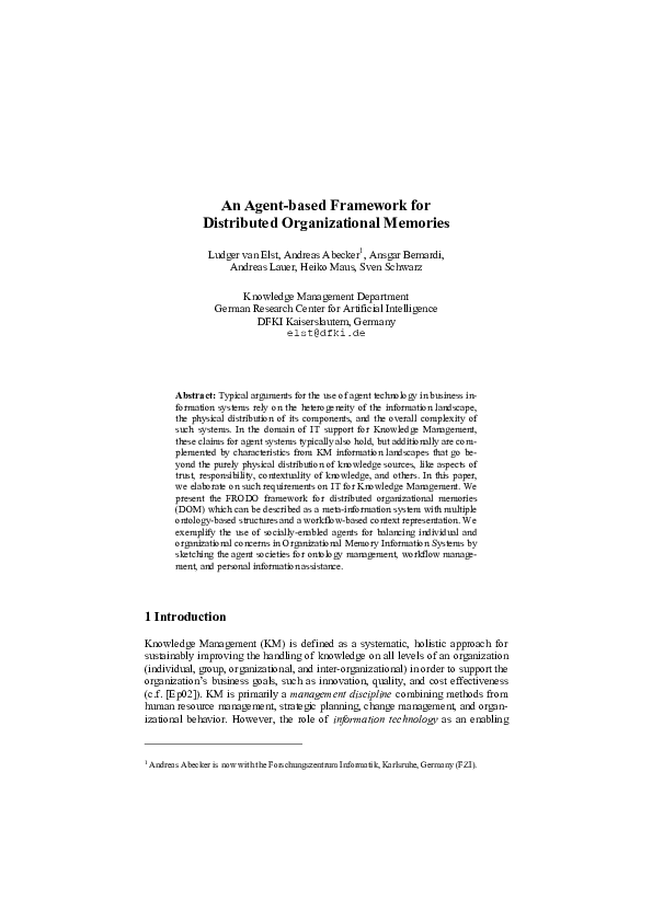 (PDF) An agent-based framework for distributed organizational memories