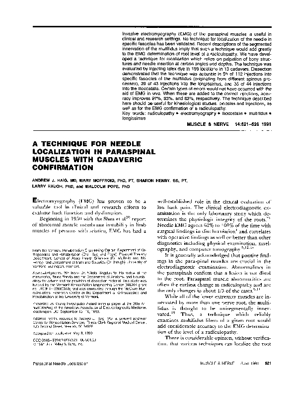 (PDF) A technique for needle localization in paraspinal muscles with ...
