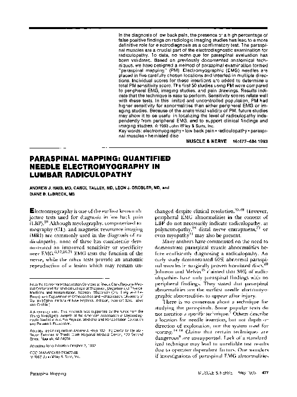 (PDF) Paraspinal mapping: Quantified needle electromyography in lumbar ...
