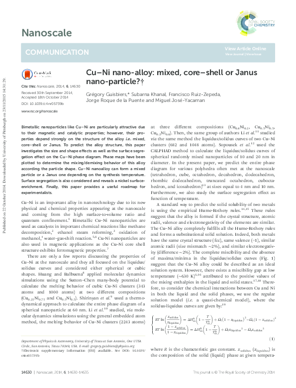 (PDF) Cu–Ni nano-alloy: mixed, core–shell or Janus nano-particle?