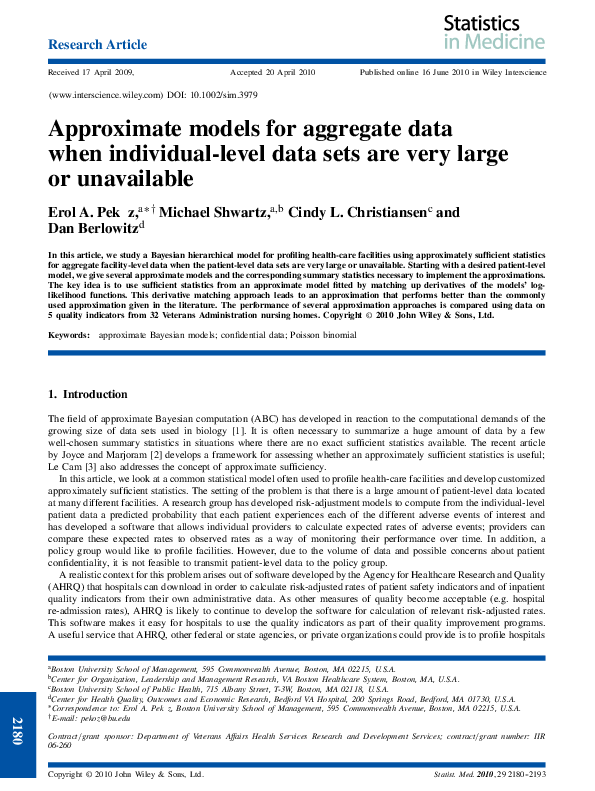 (PDF) Approximate models for aggregate data when individual-level data ...