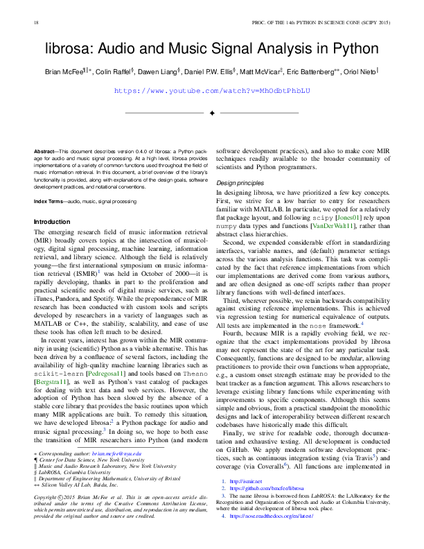 Pdf Librosa Audio And Music Signal Analysis In Python 
