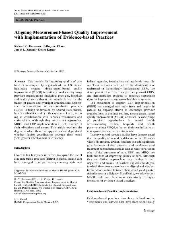 (PDF) Aligning Measurement-based Quality Improvement with Implementation of Evidence-based Practices