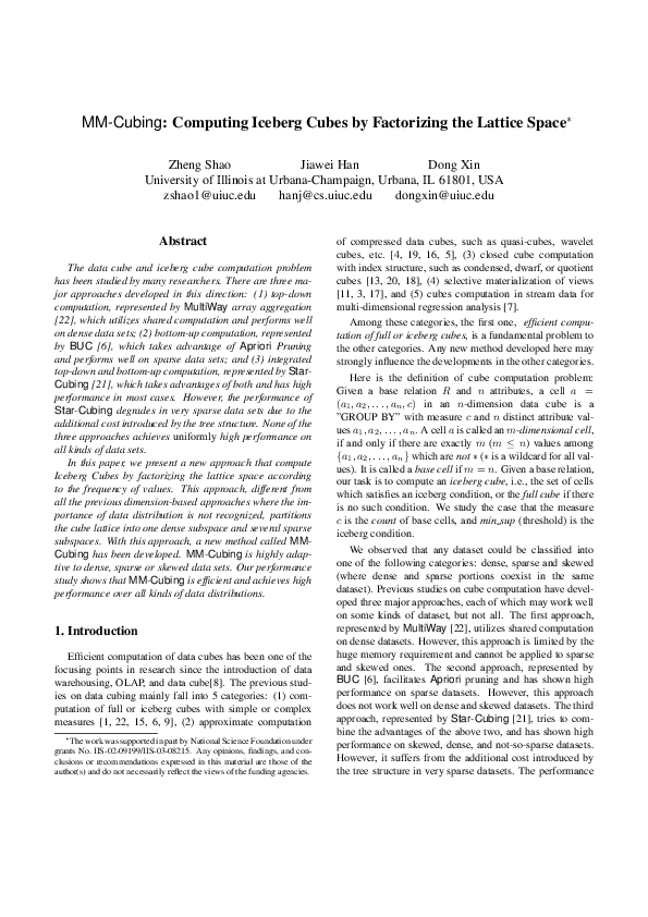 (PDF) MM-cubing: computing iceberg cubes by factorizing the lattice space