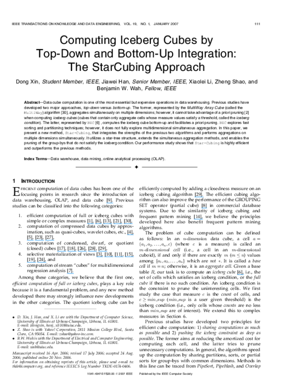 Pdf Computing Iceberg Cubes By Top Down And Bottom Up Integration The Starcubing Approach