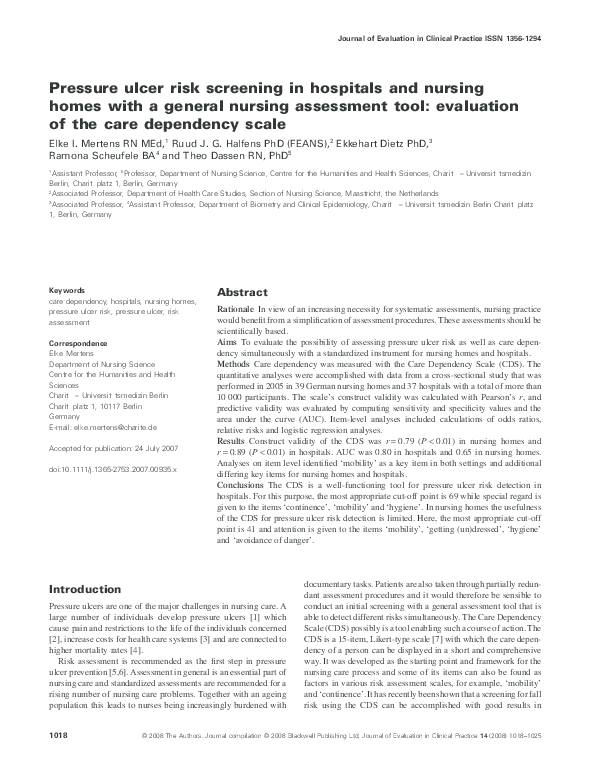 (PDF) Pressure ulcer risk screening in hospitals and nursing homes with ...
