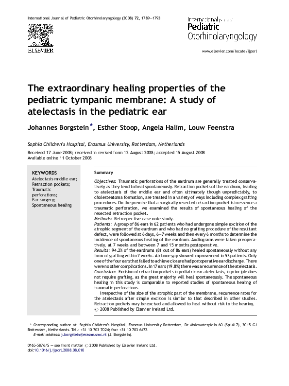(PDF) Atelectasis of the middle ear in pediatric patients: Safety of ...