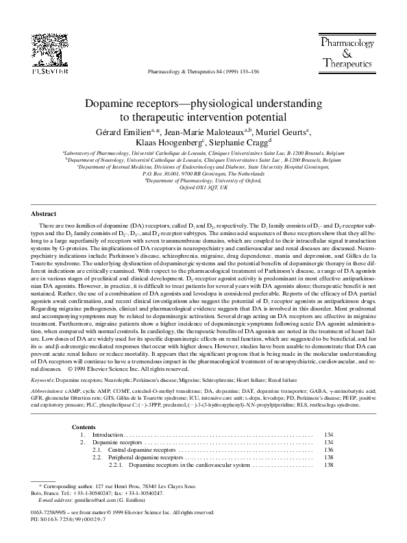 (PDF) Dopamine receptorsâ physiological understanding to therapeutic ...