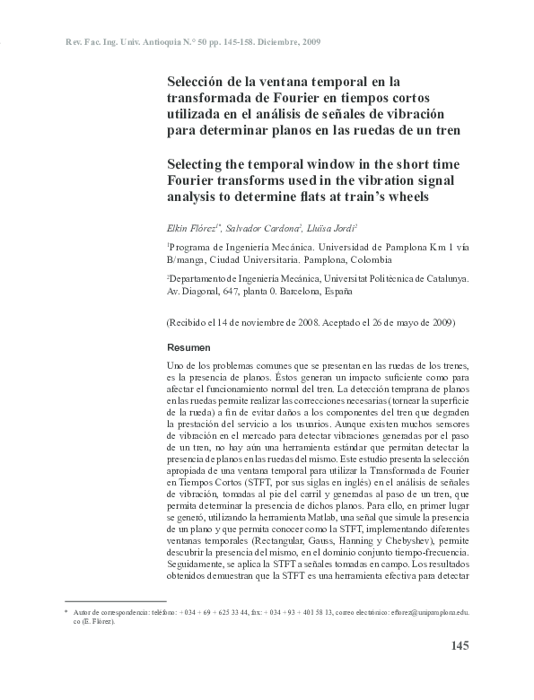 Pdf Selecting The Temporal Window In The Short Time Fourier Transforms Used In The Vibration