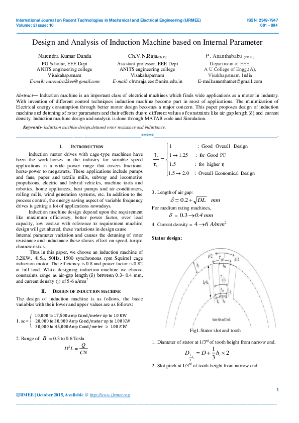 Pdf Design And Analysis Of Induction Machine Based On Internal Parameter