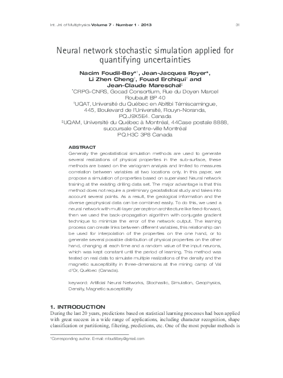 Pdf Neural Network Stochastic Simulation Applied For Quantifying