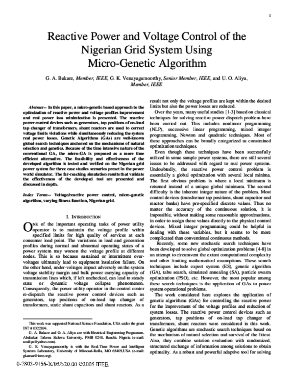 (PDF) Reactive power and voltage control of the nigerian grid system using micro-genetic algorithm