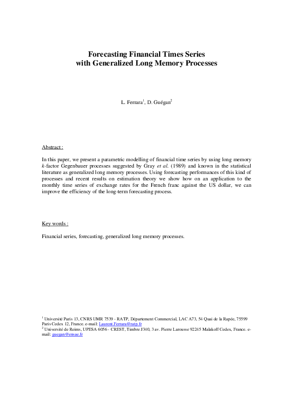 (PDF) Forecasting Financial Times Series with Generalized Long Memory ...